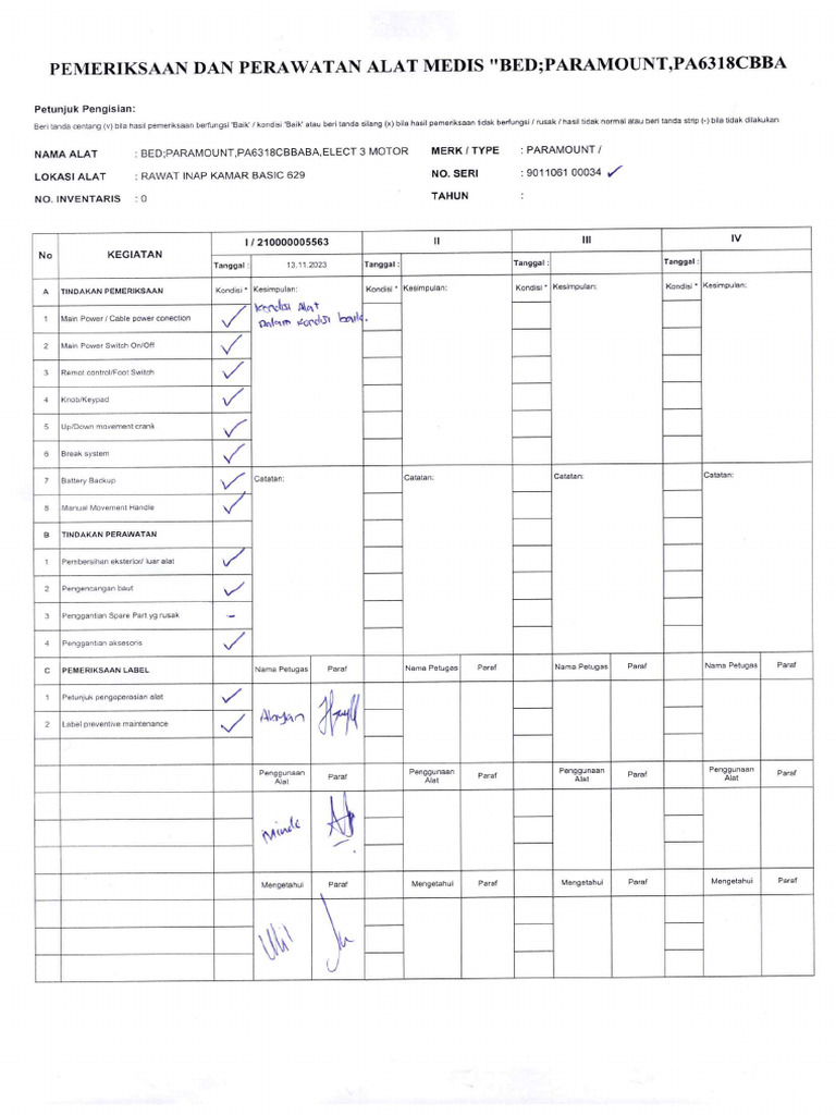 Checklist PPM Bed Pasien 14.11.2023 | PDF