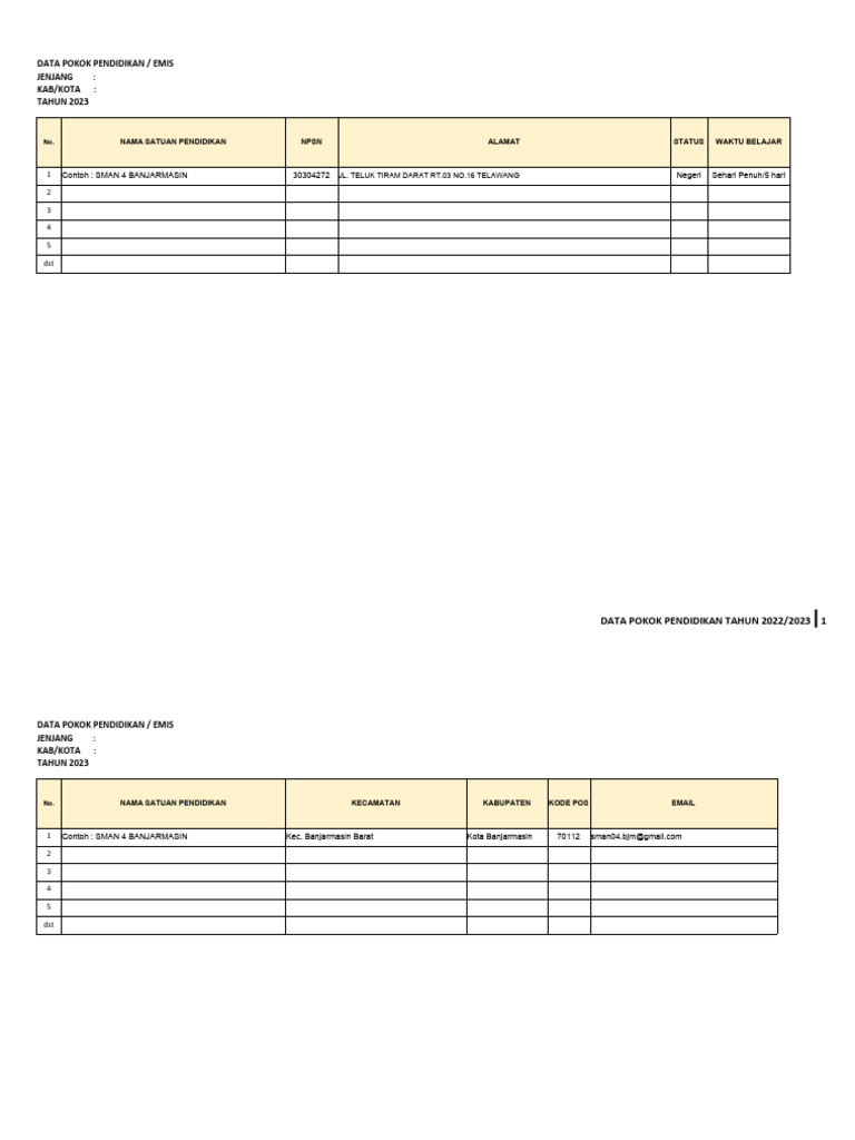 Format Permintaan Data Kegiatan Validasi Data Tahun 2023 | PDF