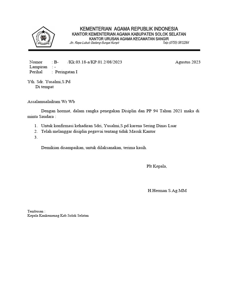 Contoh Surat SP | PDF