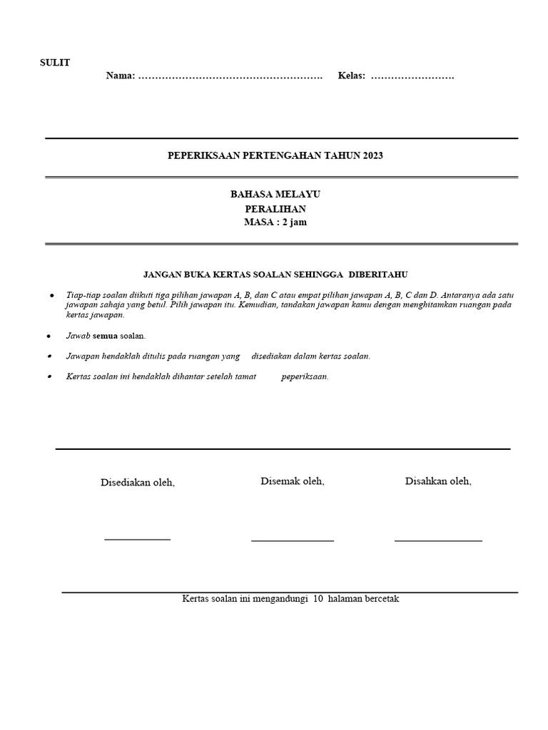 Soalan Bahasa Melayu Peralihan | PDF