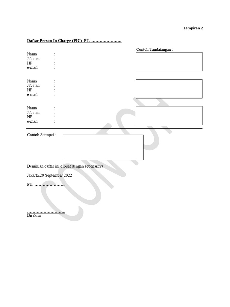 Contoh Speciment PIC Dealer | PDF