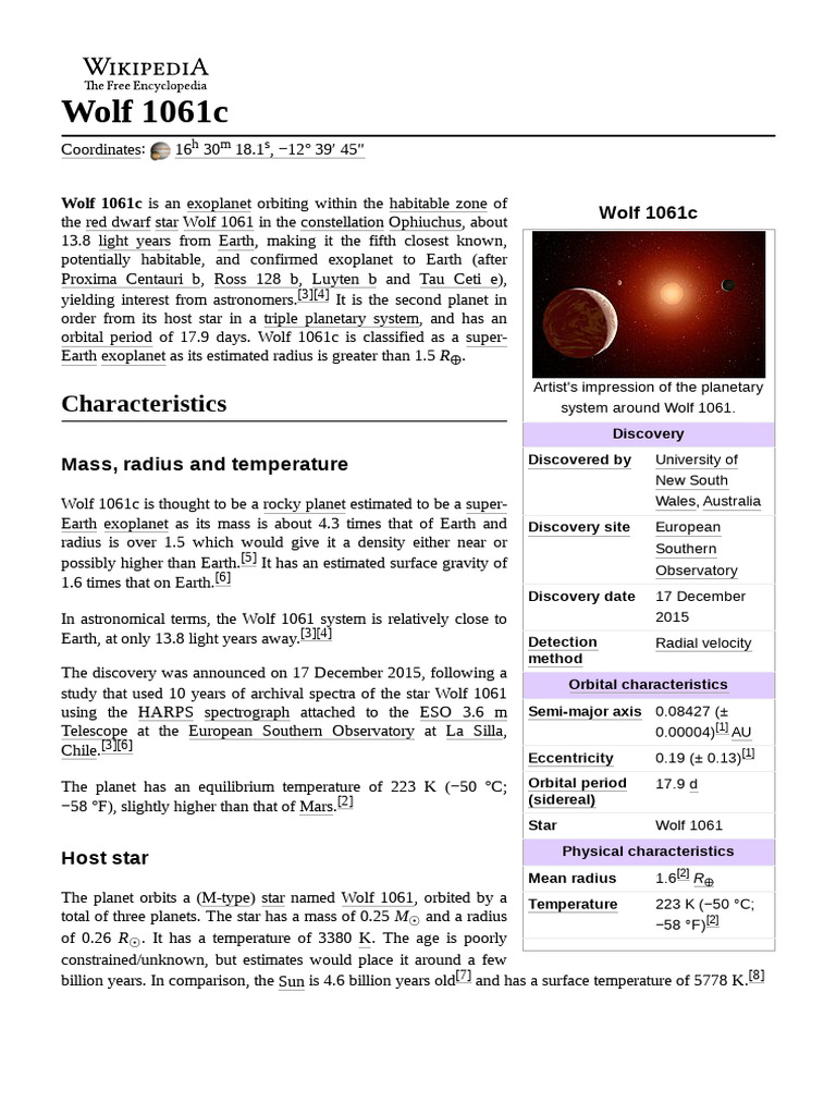 Wolf 1061c | Download Free PDF | Planetary Habitability | Astrophysics