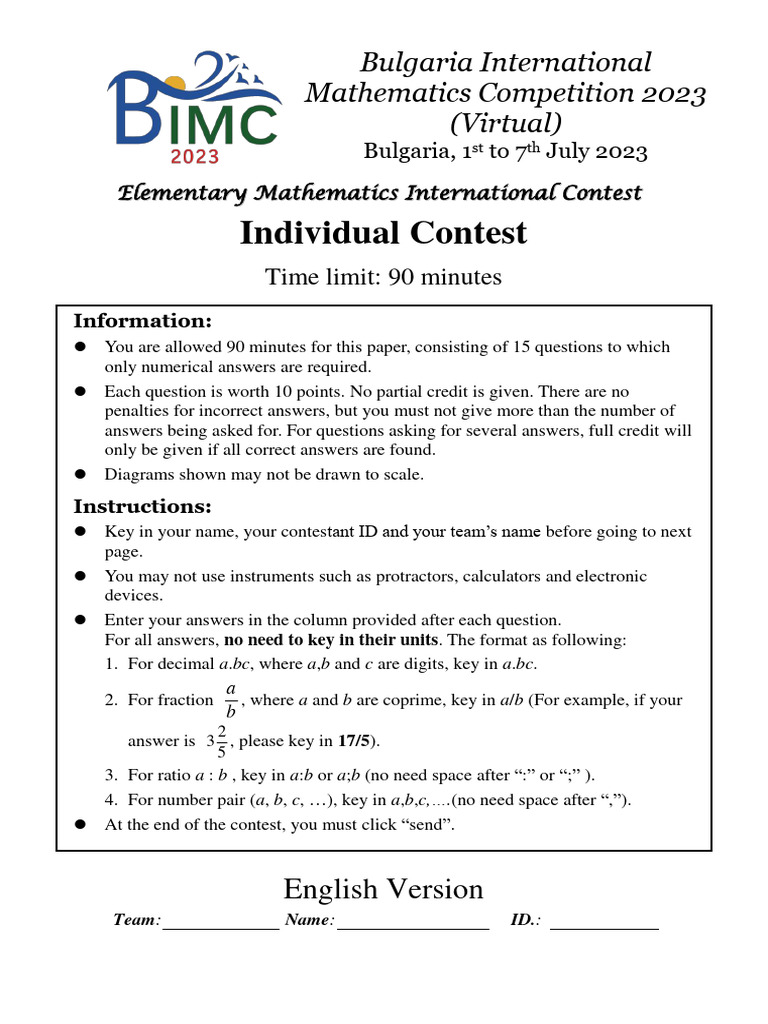BIMC-2023 Keystage-2 Individual Final-Version.x17381 | PDF | Numbers | Speed