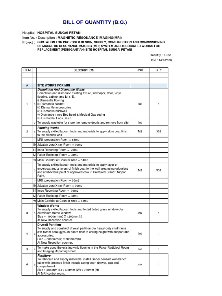 Supplier BQ - UEM Edgenta - Hospital Sultan Abdul Halim - RTM-MRI | PDF ...