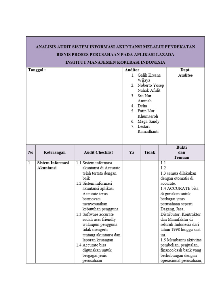 Audit Ceklis Accurate | PDF