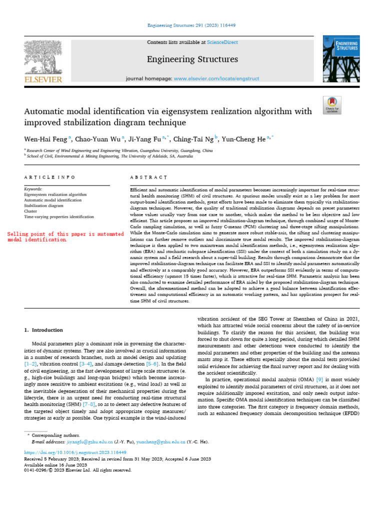 Automatic Modal Identification Via Eigensystem Realization Algorithm ... Automatic Modal Identification Via Eigensystem Realization Algorithm ...