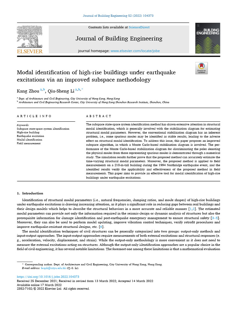 Modal Identification of High-Rise Buildings Under Earthquake | PDF | Eigenvalues And ...