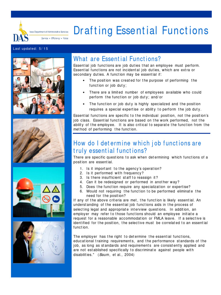 Drafting Essential Functions 51915 | Download Free PDF | Americans With Disabilities Act Of 1990 ...