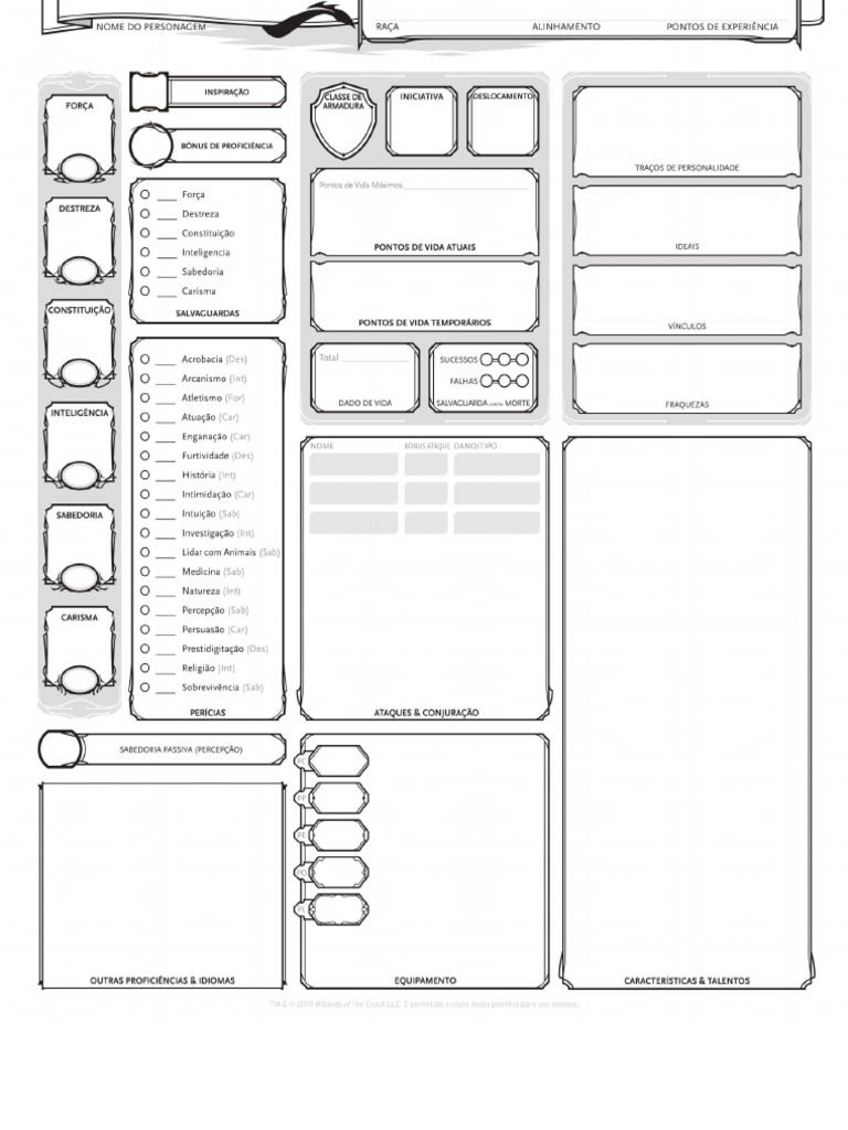 Ficha Oficial D&D 5E Editável | PDF