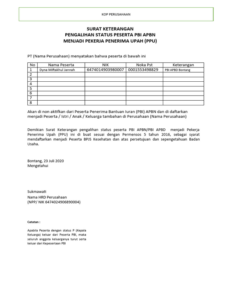 Pernyataan Penonaktifan Peserta Pbi Kolektif Pdf