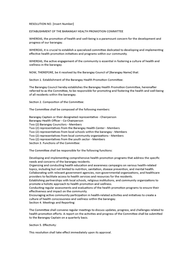 RESOLUTION Health Promotion Committee | PDF | Health Promotion | Health ...
