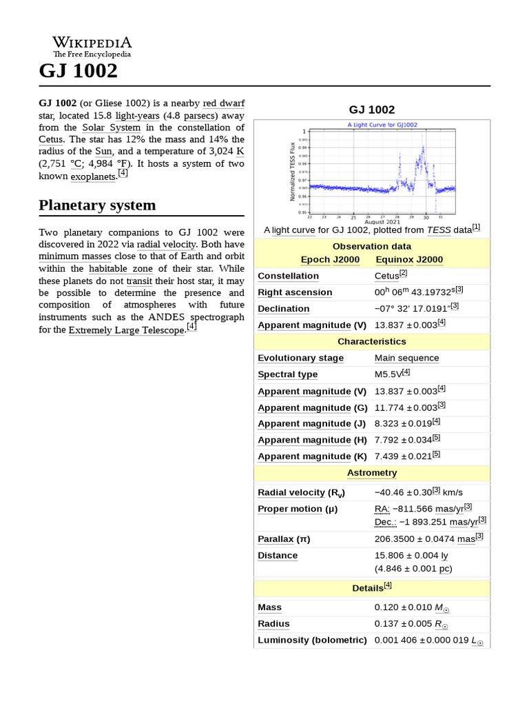 GJ 1002 | PDF | Exoplanet | Stars