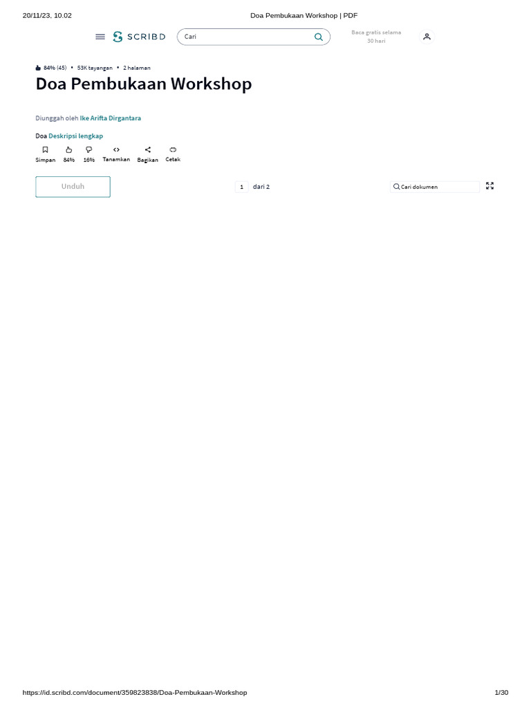 Doa Pembukaan Workshop - PDF | PDF