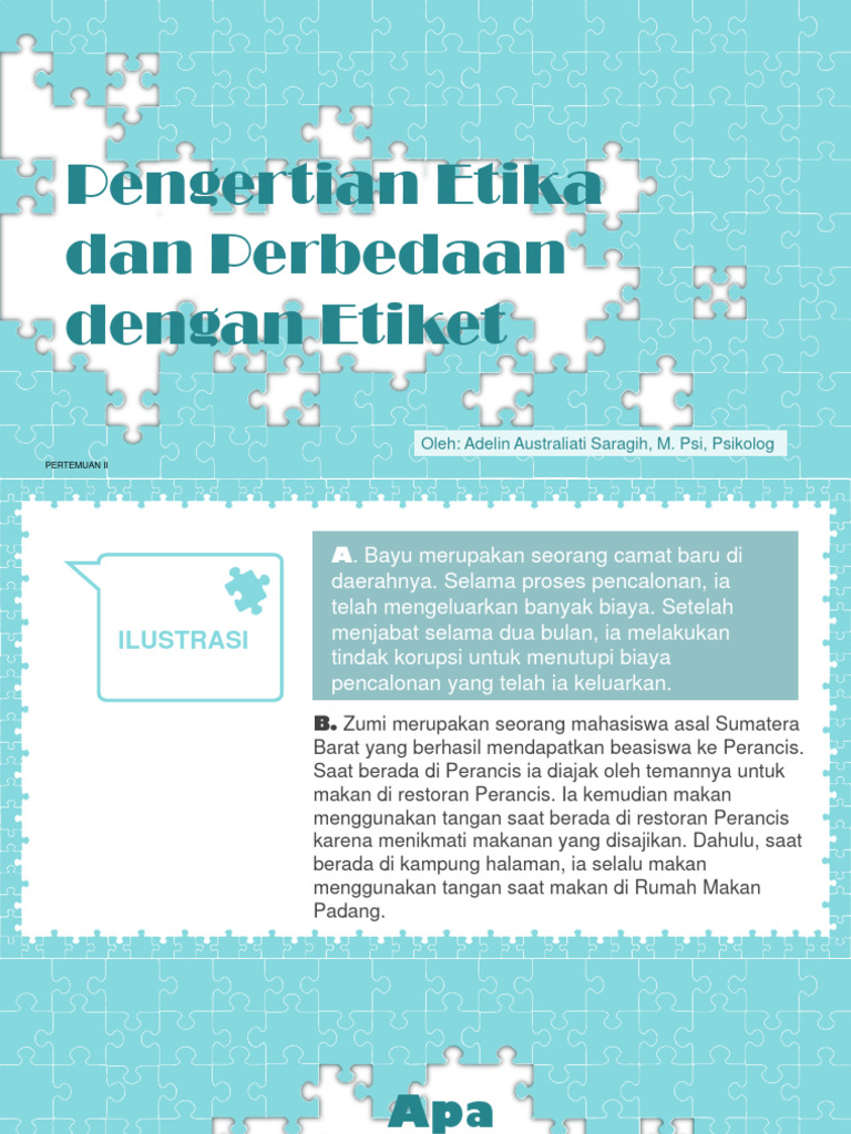 Pertemuan 2 Pengertian Etika Dan Perbedaan Dengan Etiket | PDF