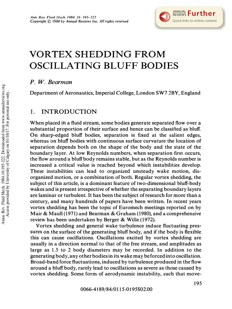 Vortex Shedding From Oscillating Bluff Body | PDF