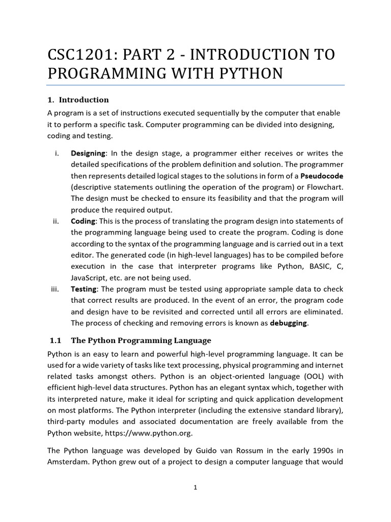 Csc1201 Python Programming Pdf Control Flow Programming