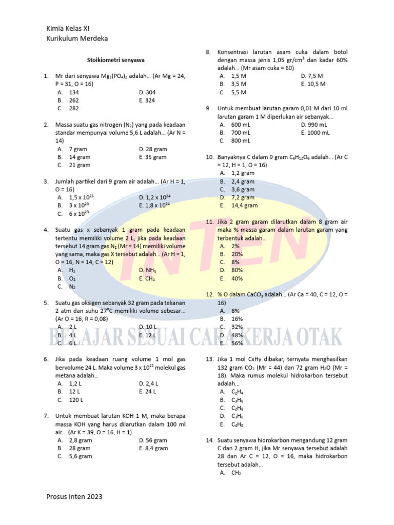 Latihan Soal To Dan Persiapan Pas Kelas Xi Merdeka | PDF