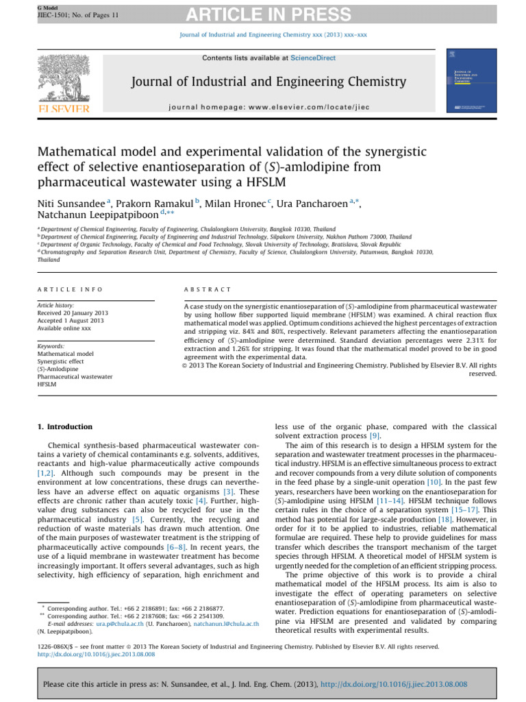 Mathematical model and experimental validation of the synergistic | PDF | Chemical Reactions ...