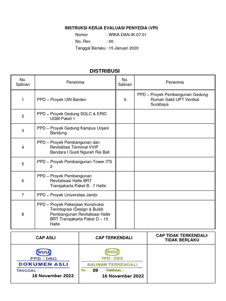 IK Evaluasi Penyedia (VPI) Rev 00 | PDF