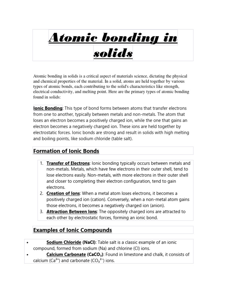 Atomic Bonding In Solids Pdf Chemical Bond Ion