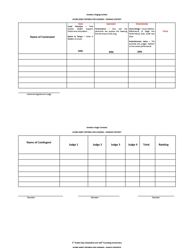Criteria Amateur Singing Contests | PDF | Singing | Entertainment