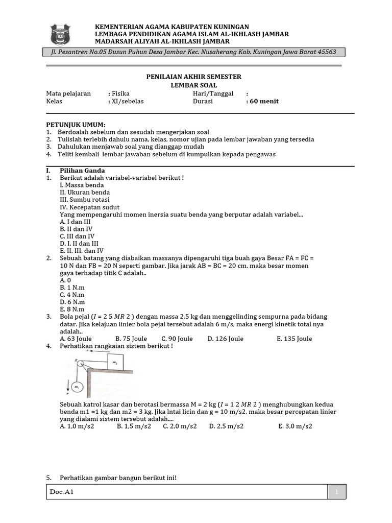 Soal Pas Fisika Kelas Xi 2022 | PDF | Seni