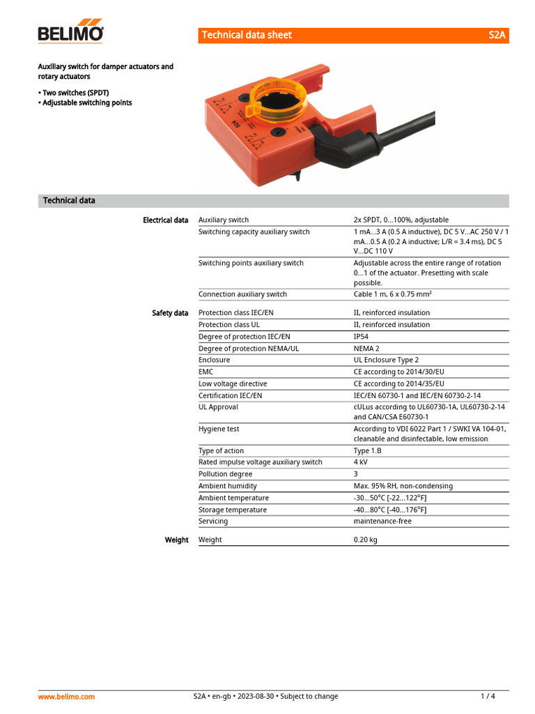 Auxiliary Switch for Actuators | PDF | Switch | Electrical Wiring