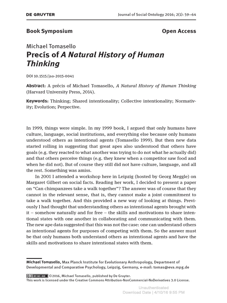 A Natural History of Human Thinking | PDF | Michael Tomasello | Thought