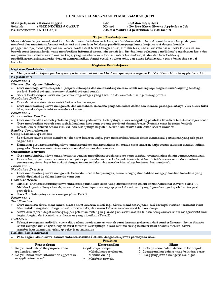 RPP Do You Know How To Apply For A Job | PDF | Karier & Perkembangan | Seni & Disiplin Bahasa