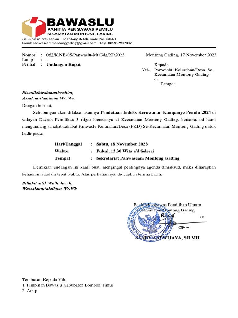Undangan Rapat Pendataan Pemilu 2024 | PDF