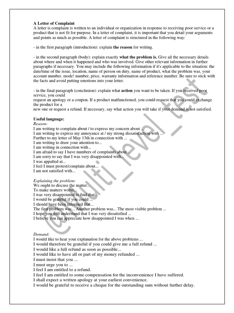 @multi Level Test Complaint Letter | PDF