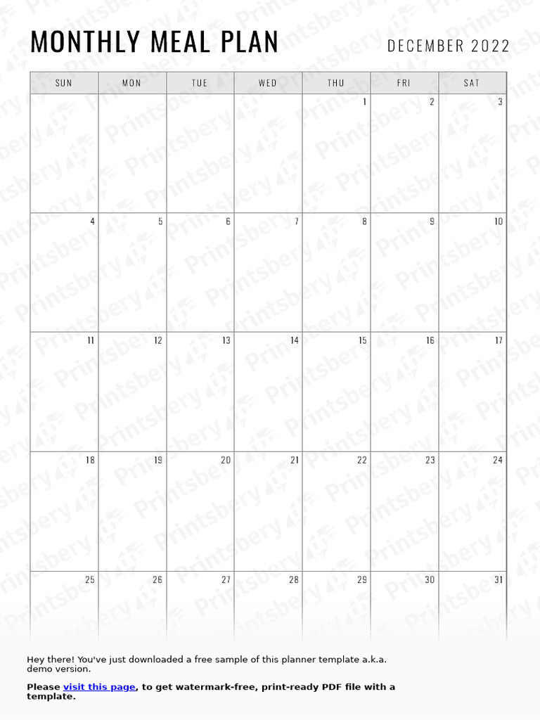 Monthly Meal Schedule-A4 | PDF