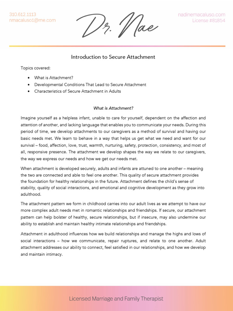 Introduction to Secure Attachment | PDF | Attachment Theory | Psychology