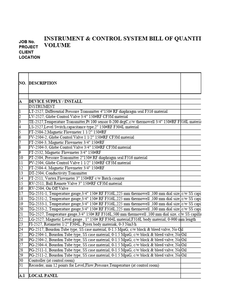 Instrumentation Supply and Installation List | PDF | Flow Measurement ...