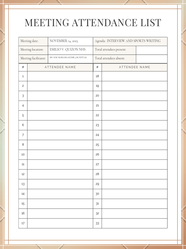Meeting Attendees Attendance List | PDF