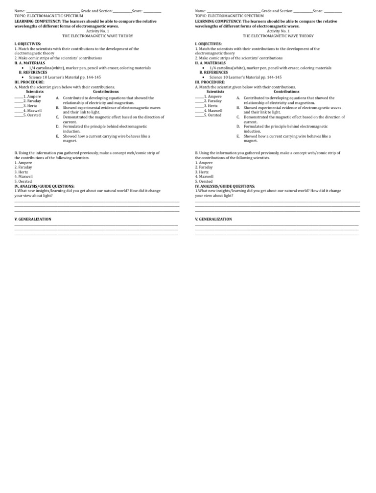 Quarter 2 - Week1-Activity 1 - EM | PDF | Electromagnetic Radiation | Electromagnetism