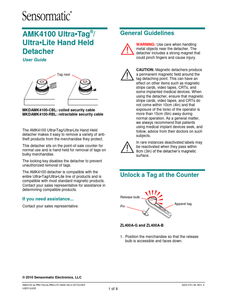 AMK4100 Ultra Tag Ultra Lite Hand Held Detacher User Guide 8z075108a ...