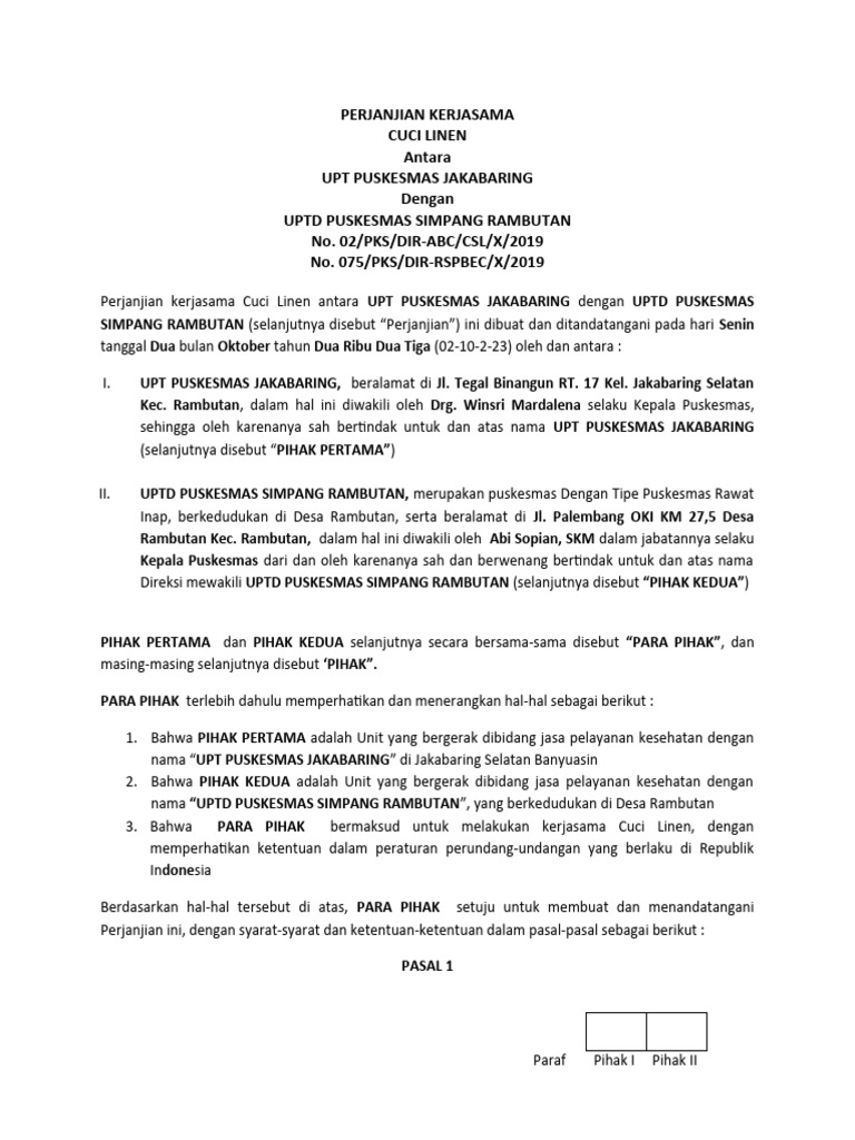 Draft MOU Laundry 2019 | PDF