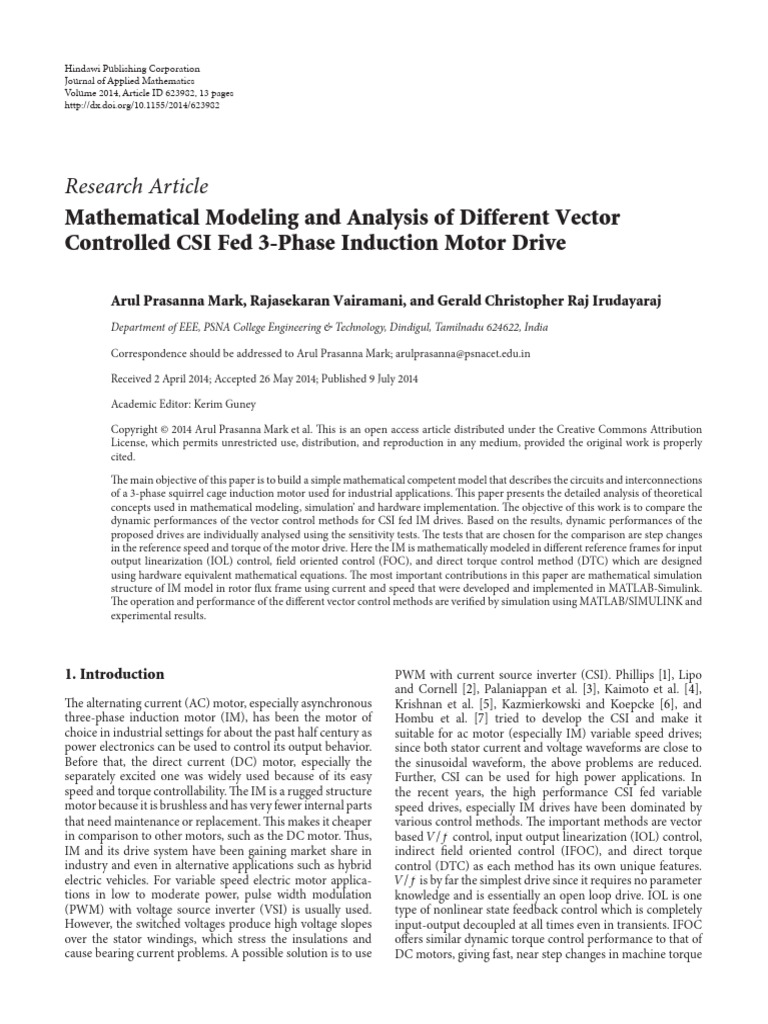 Mathematical Modeling and Analysis of Different Ve | PDF | Electric ...