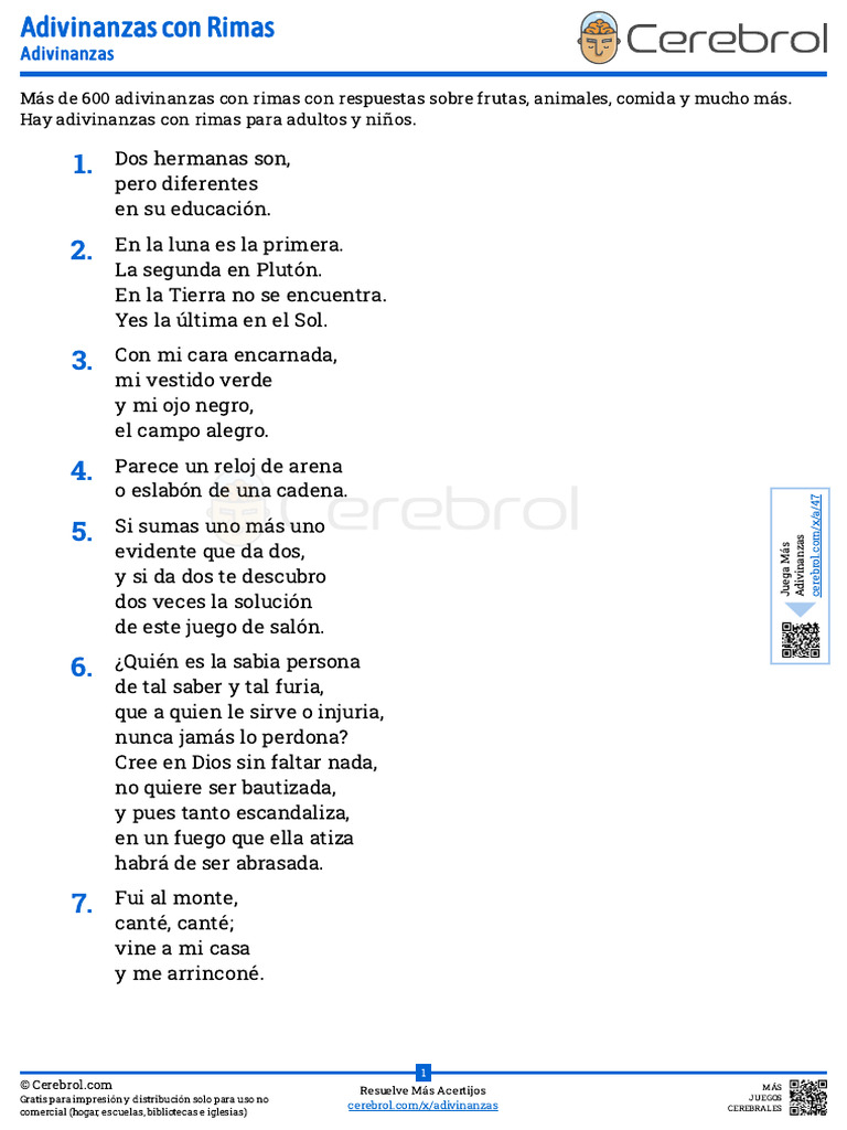 Adivinanzas con Rimas para Niños | PDF