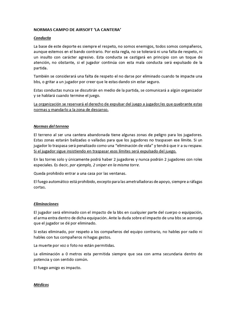 Normas Airsoft La Cantera | PDF