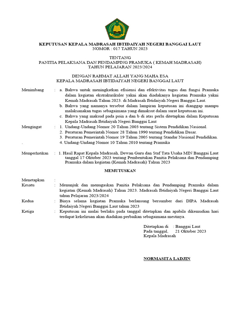 SK Panitia Kemah Madrasah | PDF