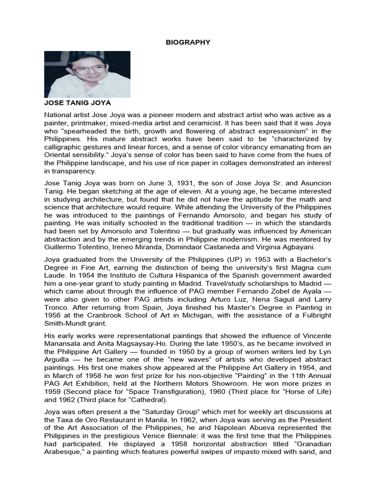Biography of Jose T. Joya | PDF | The Arts | Paintings