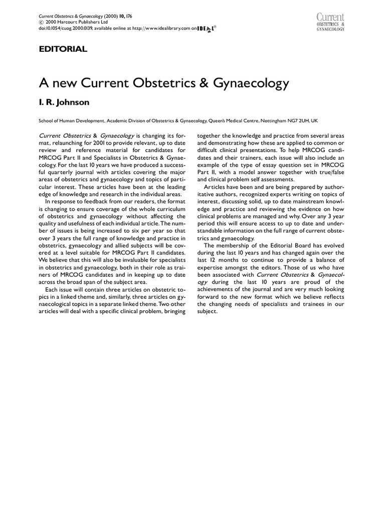 [Current Obstetrics & Gynaecology 2000-dec vol. 10 iss. 4] I.R. Johnson ...