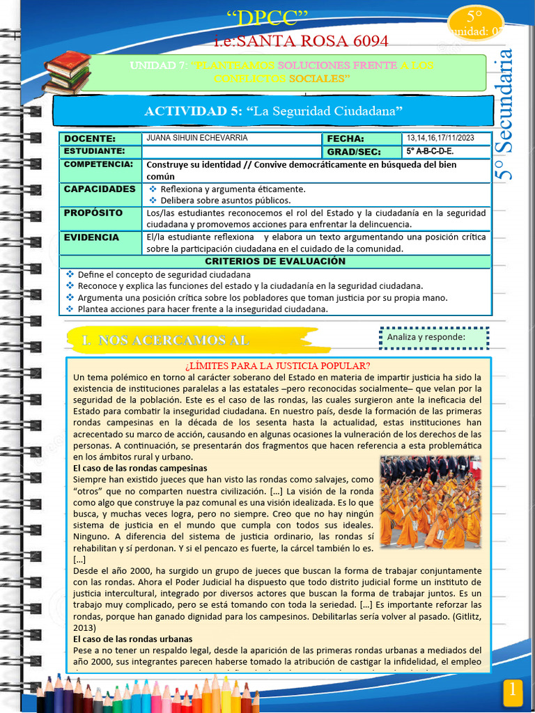 5° DPCC -ACTV.05-UNID.7 2023 | PDF | Policía | Valores