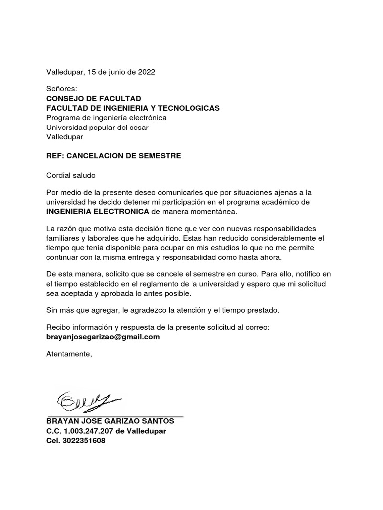 Carta de Cancelacion | PDF
