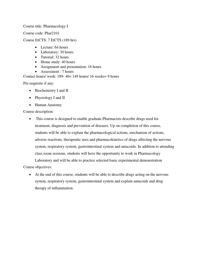 ETH Pharmacology Course Outline | PDF | Pharmacology | Drugs