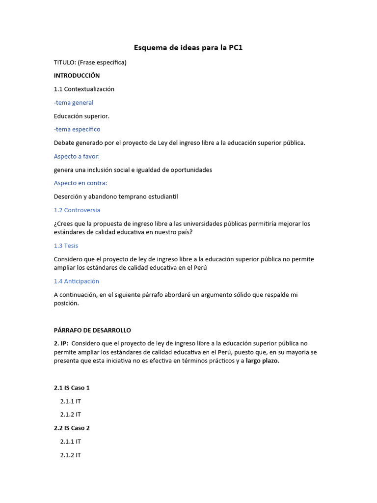 Esquema de Ideas para La PC1. | PDF Esquema de Ideas para La PC1. | PDF
