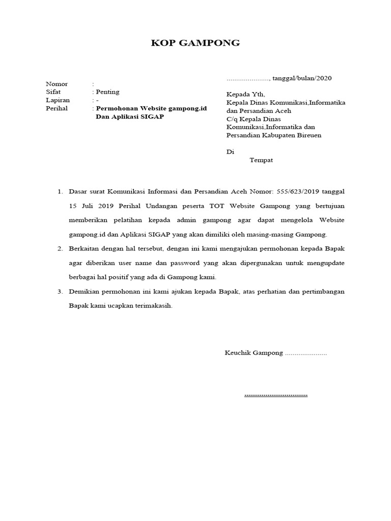 Permohonan Akses Website Gampong.id | PDF