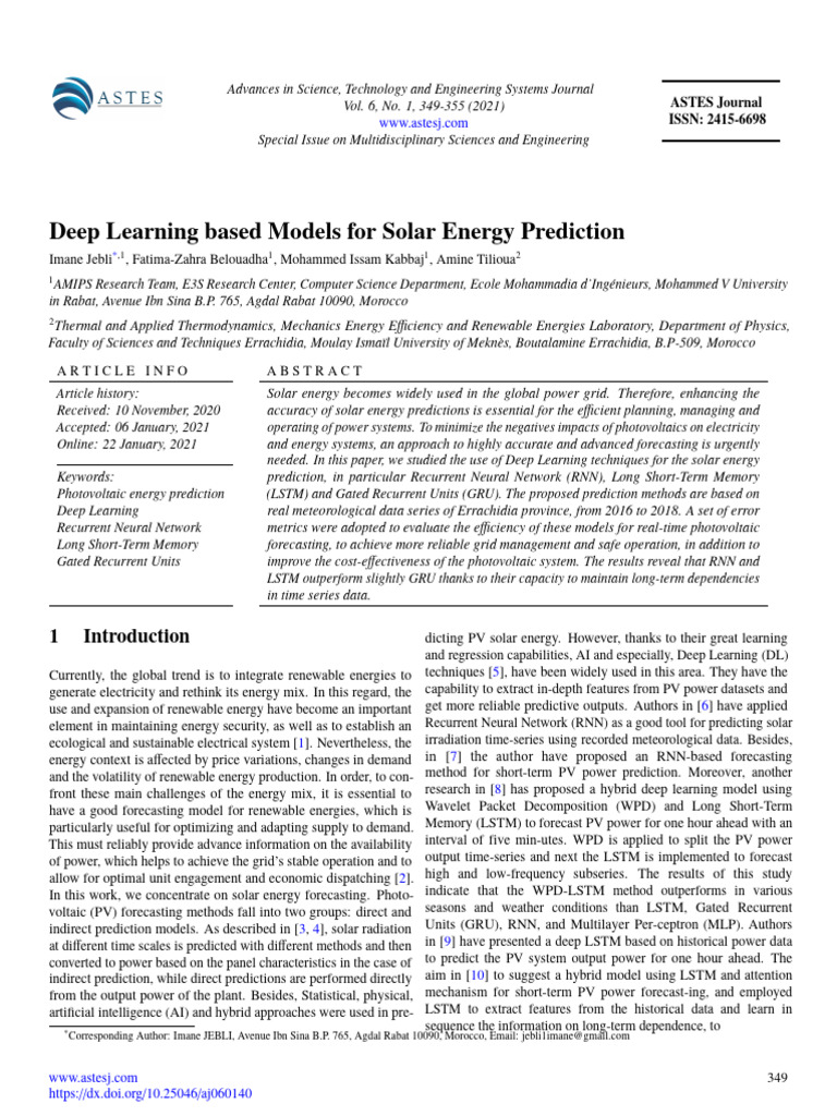 Deep Learning Based Models For Solar Ene | Download Free PDF | Mean Squared Error | Coefficient ...